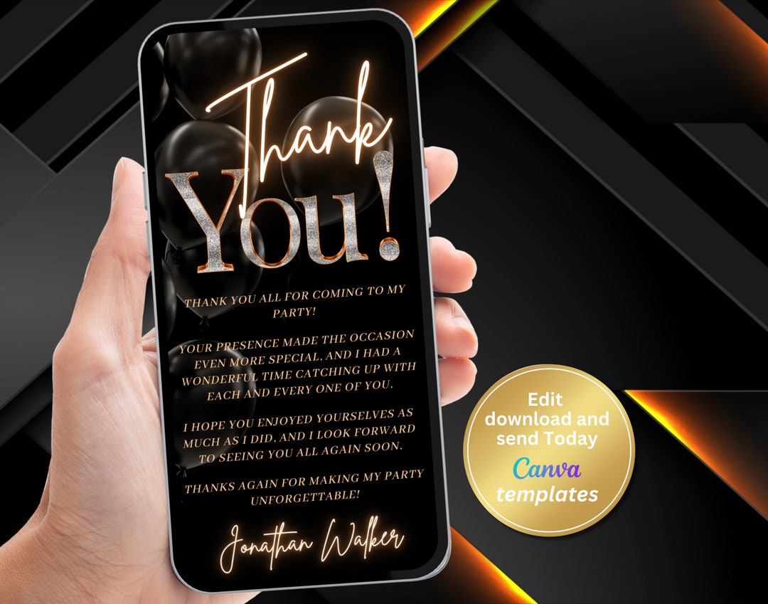 Digital Birthday Thank You Card, Electronic Thank You Template, Text ...