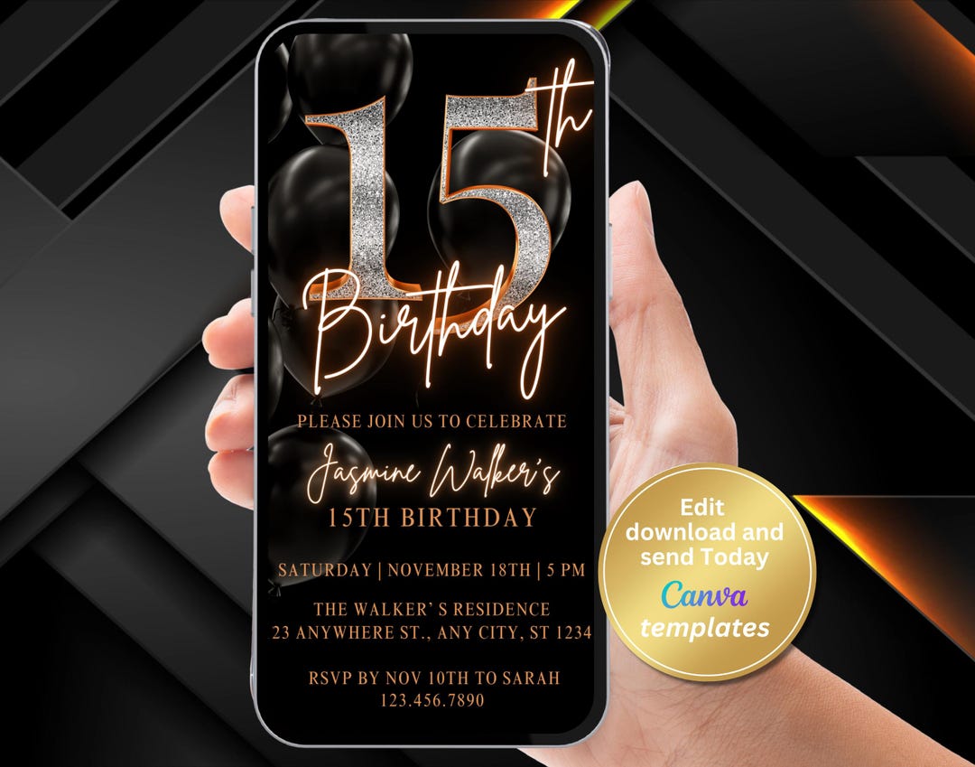 Digital 15th Birthday Invitation Template, Fifteen Teen Girl Invite ...