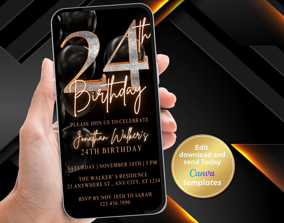 Digital 24th Birthday Invitation Template 24th Bday Invite - Etsy