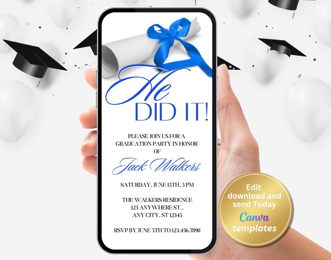 Elegant Scroll Graduation Party Invitation – Blue Ribbon (digital ...