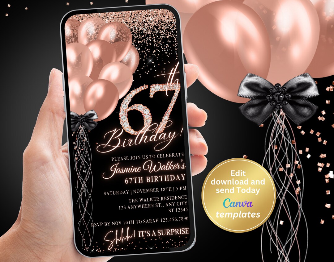 Digital 67th Birthday Party Invitation for Women, Surprise & Regular ...