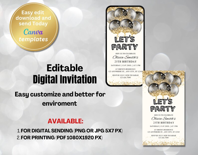 Digital Ivory Black Gold Birthday Party Invitation Black Gold - Etsy