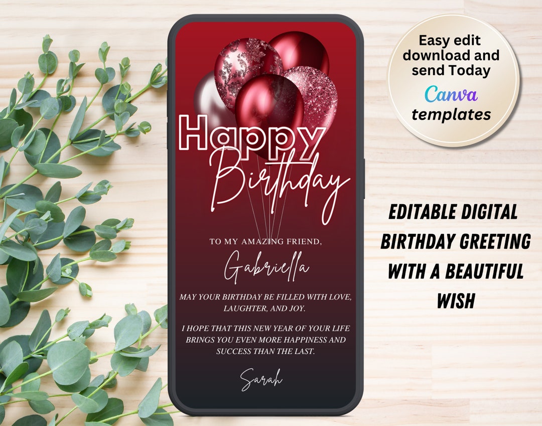 Electronic Birthday Greeting Card Digital Birthday Text - Etsy