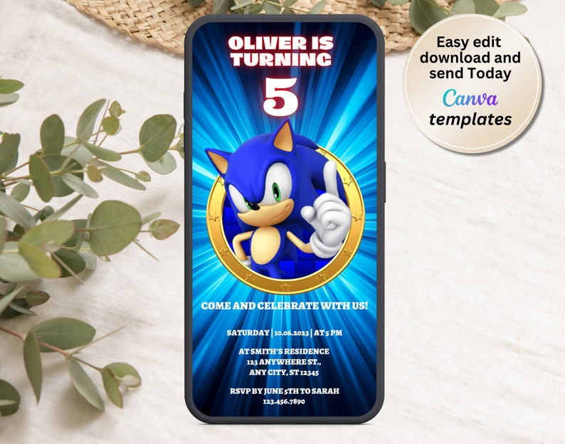 Sonic the Hedgehog Digital Invitation Kids Birthday - Etsy