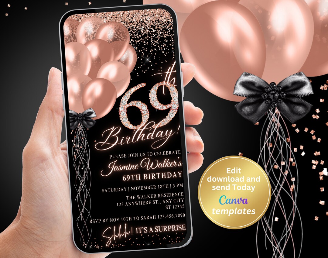 Digital 69th Birthday Party Invitation for Women, Surprise & Regular ...