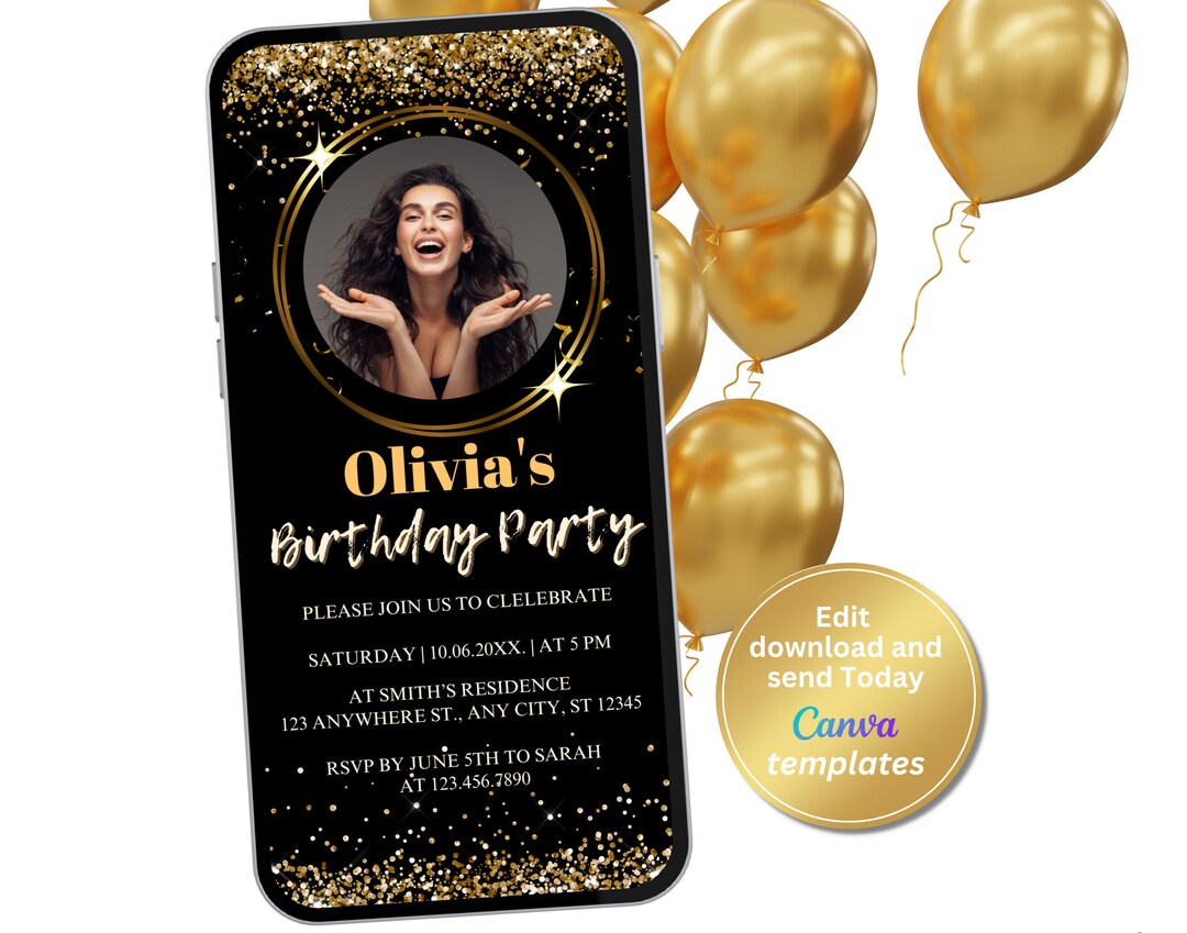Digital Birthday Photo Invitation, Electronic Birthday Party Invite ...