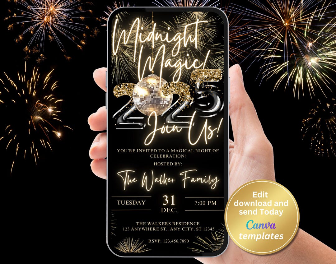 Digital 2025 New Year's Eve Party Invitation Midnight Magic 2025 Join ...