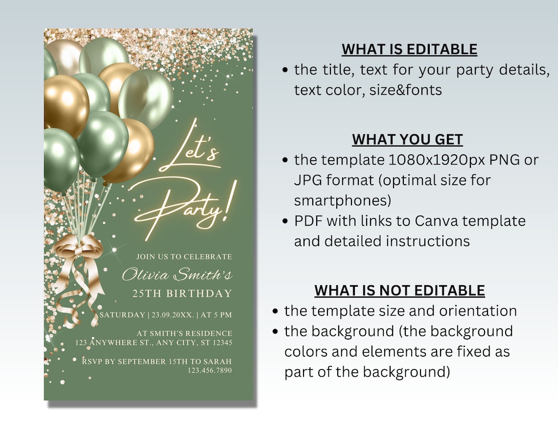 Digital Sage Green Birthday Party Invitation Sage Green Gold - Etsy