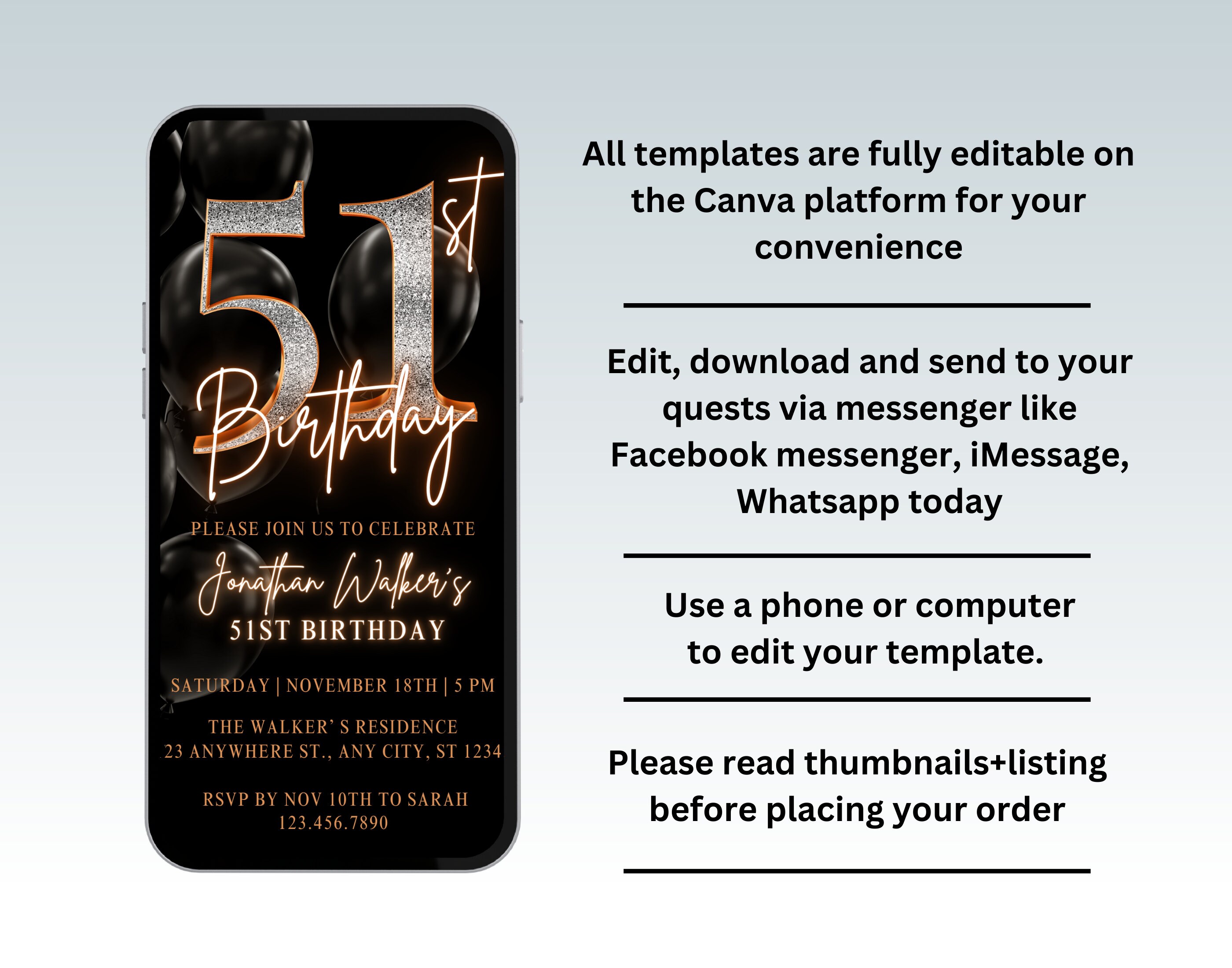 Digital 51st Birthday Invitation Template 51st Bday Invite - Etsy