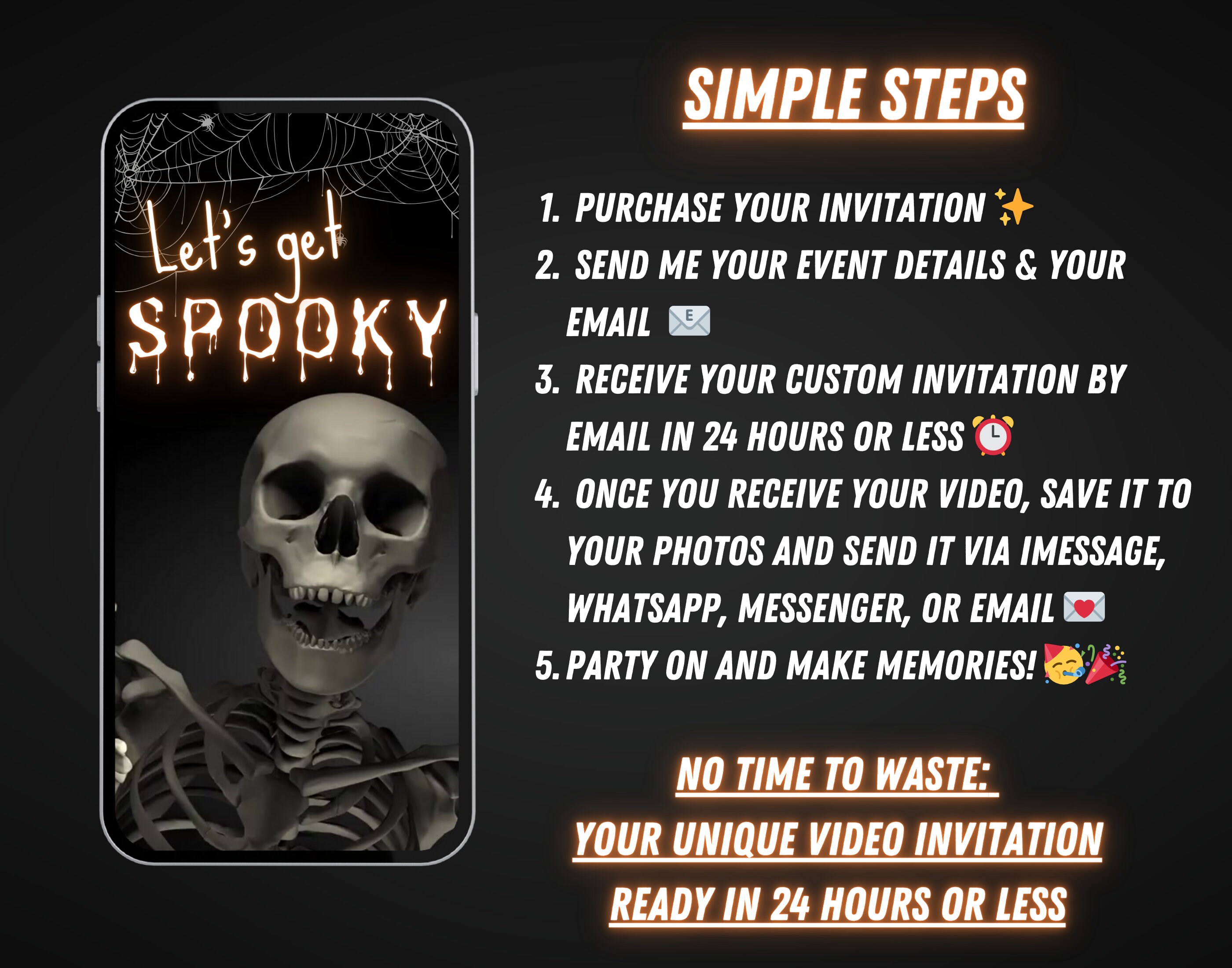 Halloween Video Invitation, Halloween Party Invite, Skeleton Invitation ...