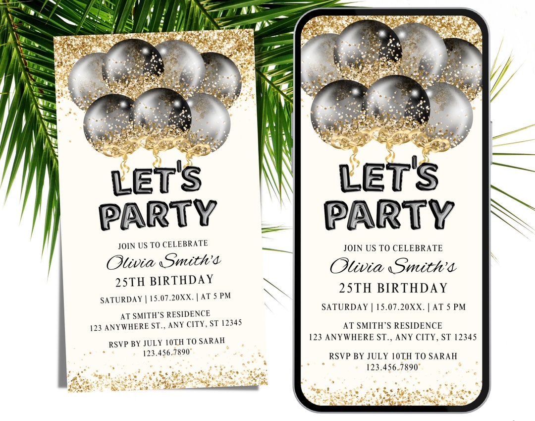 Digital Ivory Black Gold Birthday Party Invitation Black Gold - Etsy