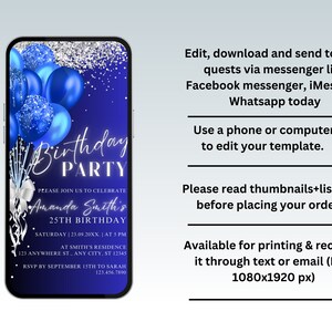 Digital Blue Birthday Party Invitation, Electronic Invite, Phone Text ...
