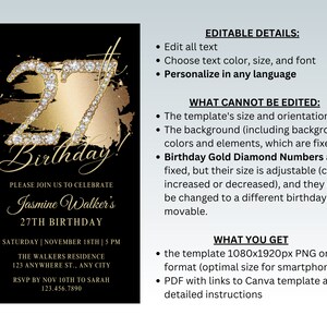 Digital 27th Birthday Party Invitation, Black Gold Invite, Invitation ...