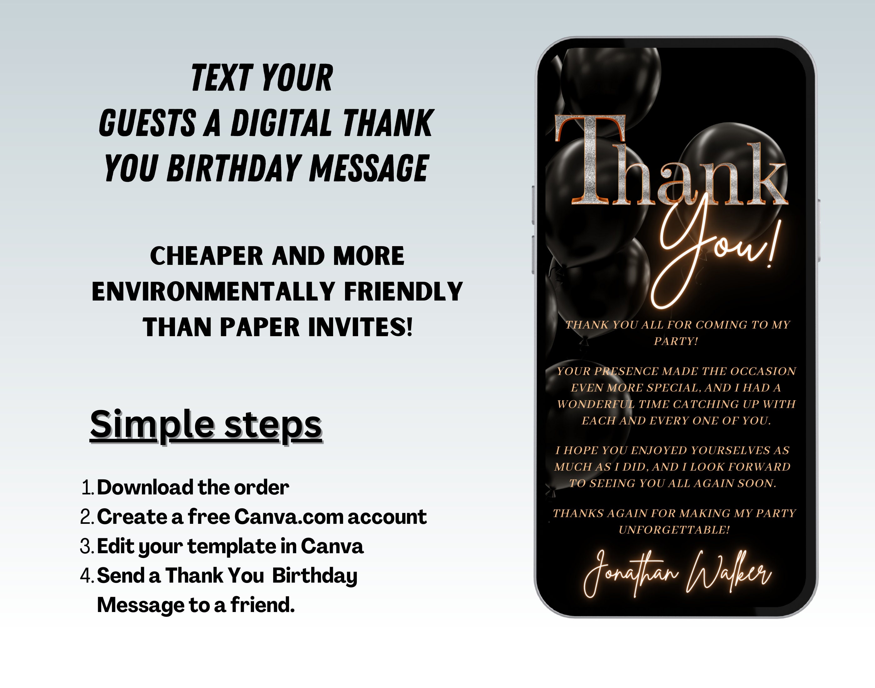 Digital Birthday Thank You Card Thank You Template Phone - Etsy