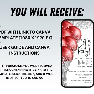 Digital Red White Birthday Party Invitation, Mobile Phone Invitation ...