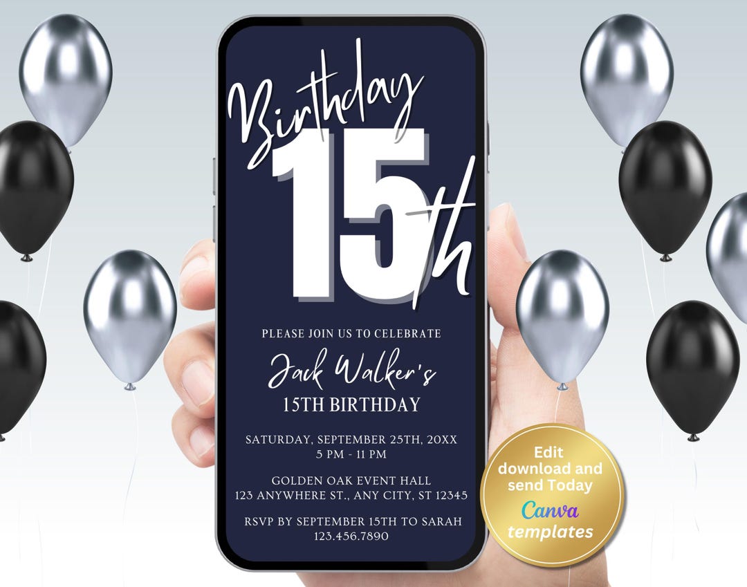 Minimalist 15th Birthday Invitation for Teen Boy – Editable Digital ...