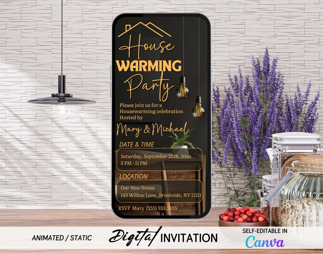 Modern Housewarming Party Invitation, Digital Evite, Editable Animated ...
