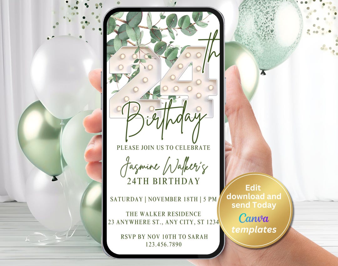 Digital 24th Birthday Party Invitation, 24th Birthday Girl, Phone Text ...