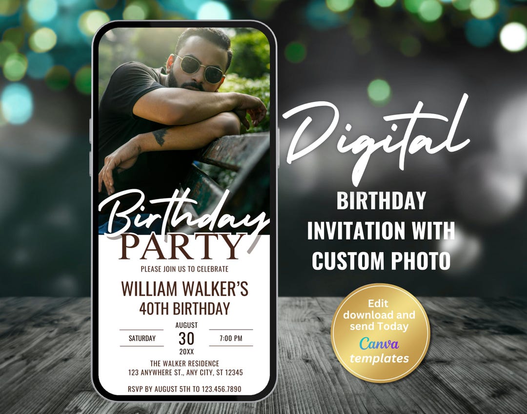 Digital Birthday Party Invitation With Custom Photo, Perfect for Any ...