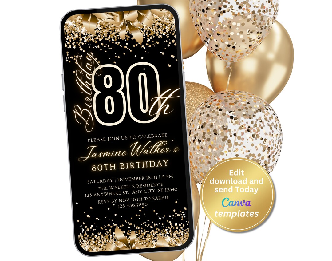 Text Message 80th Birthday Invitation - Editable Digital Evite ...
