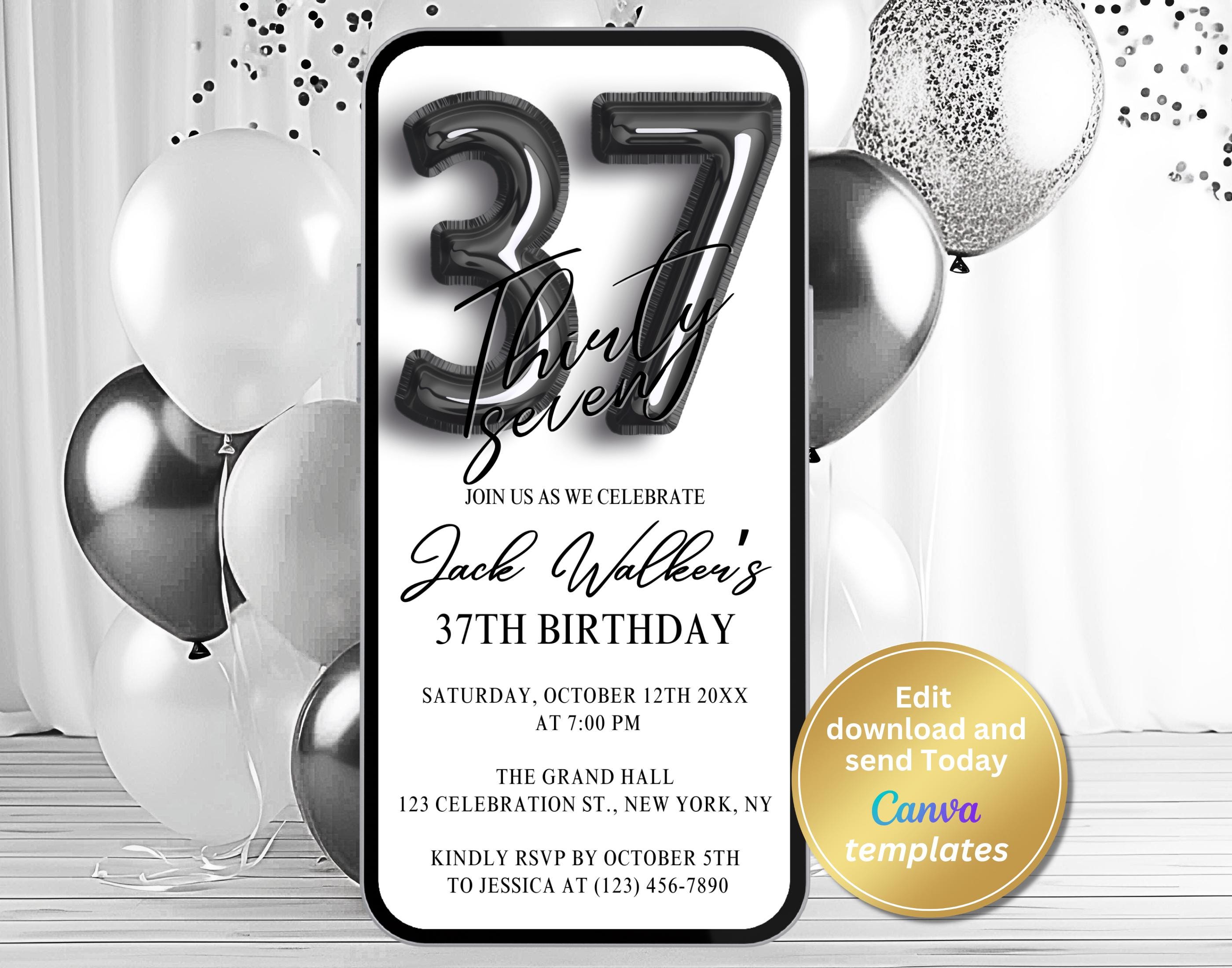 Minimalist 37th Birthday Party Invitation – Modern Digital Evite ...