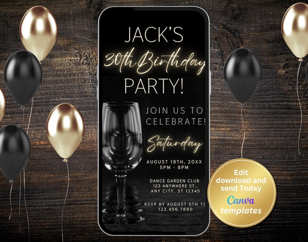Customizable Digital 30th Birthday Party Invitation for Men - Instant ...