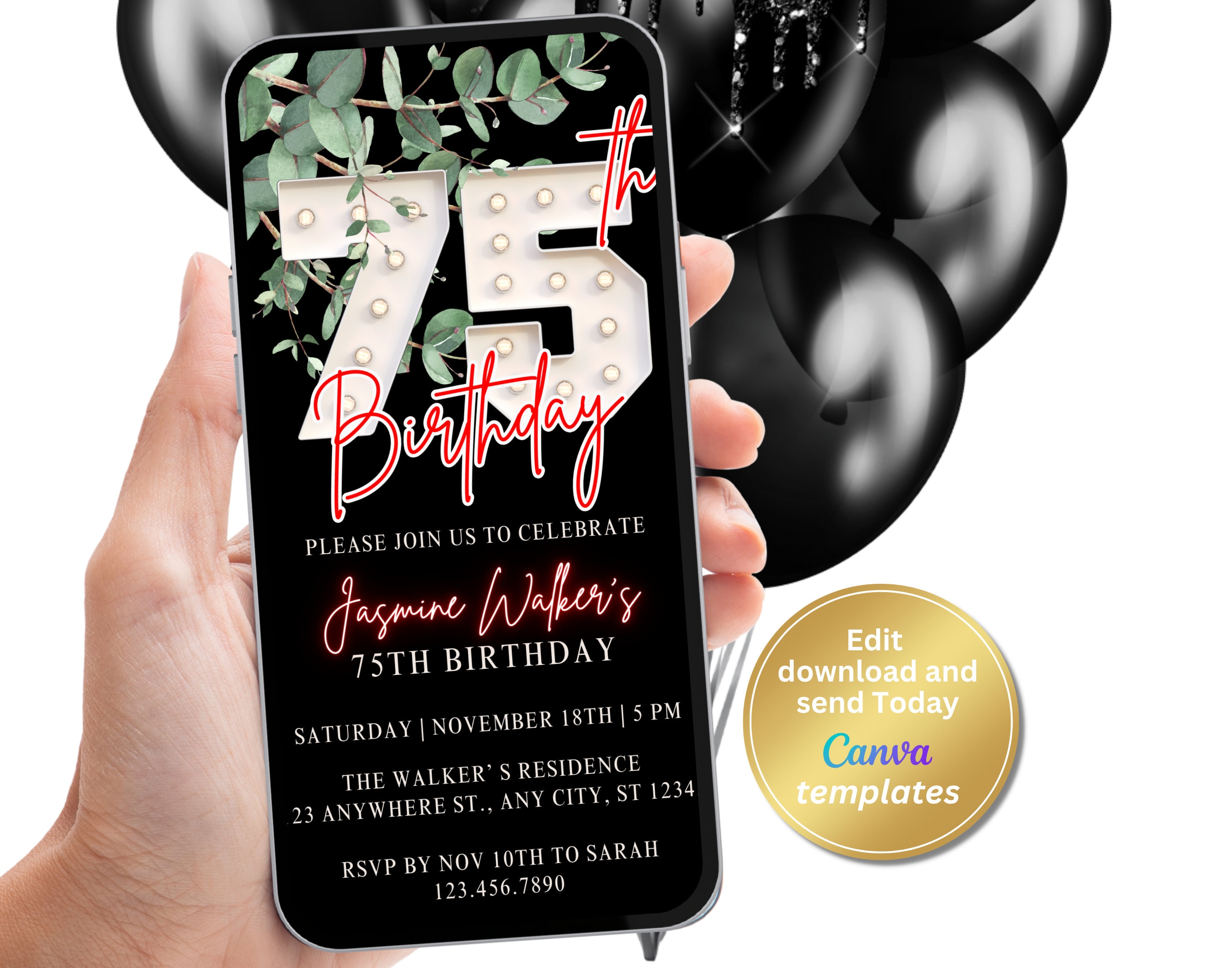75th Birthday Invitation Template Electronic 75th Birthday - Etsy