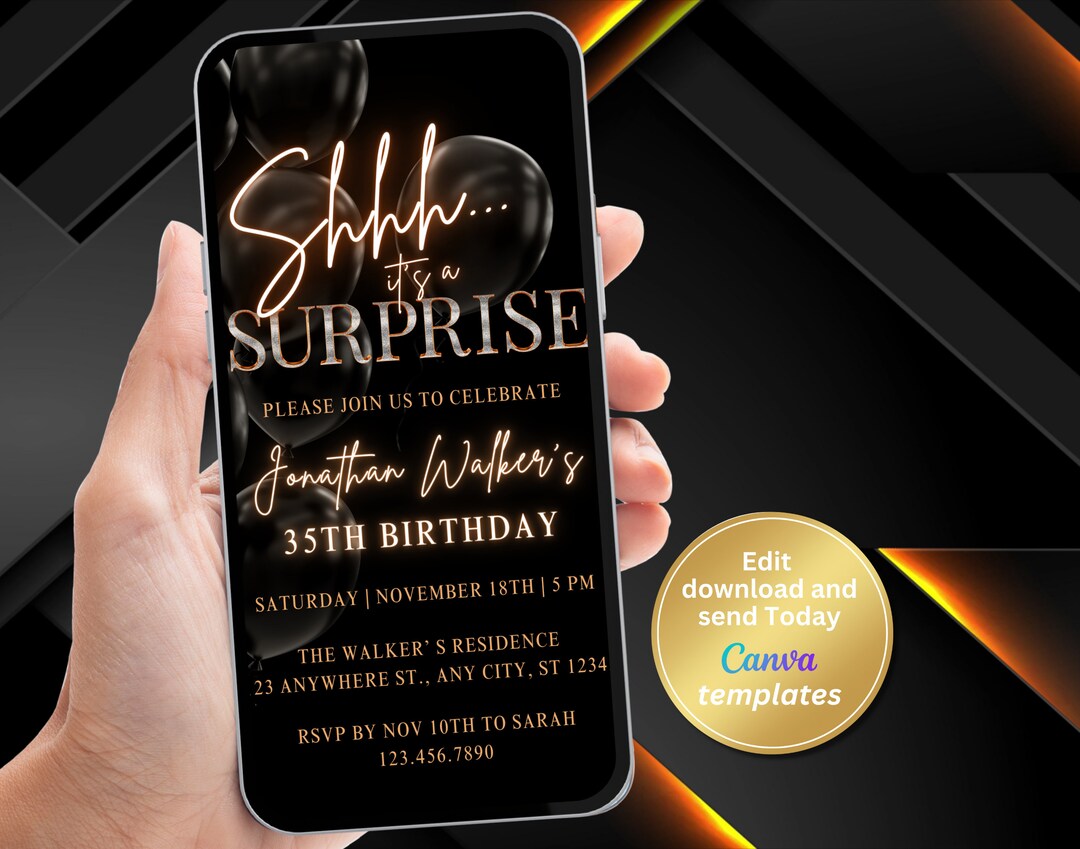 Digital Surprise Birthday Party Invitation Template, Suprise Invite ...