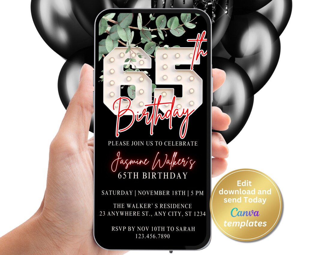 65th Birthday Invitation Template, Electronic 65th Birthday Evite ...