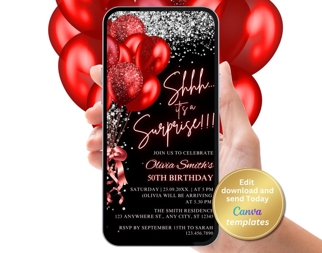 Digital Surprise Birthday Invitation, Shhh It's a Surprise Digital ...