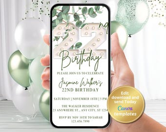 22nd Birthday Invitation Template - Etsy