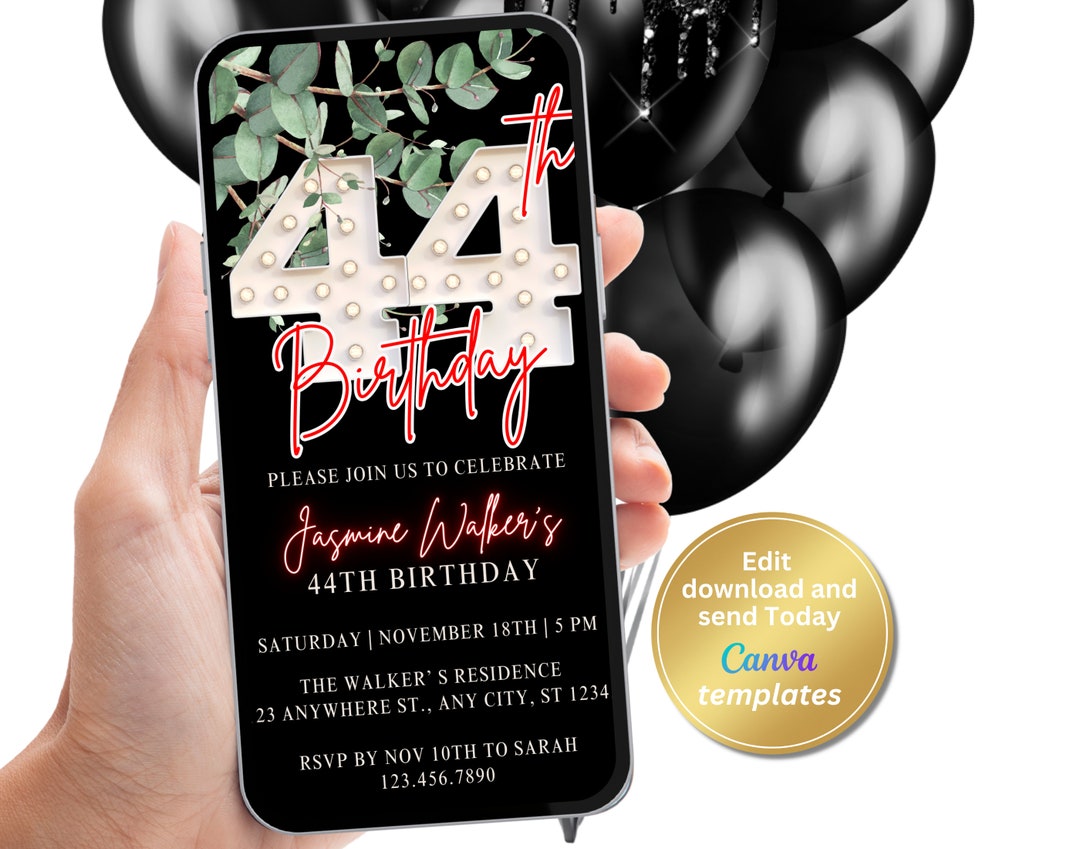 44th Birthday Invitation Template, Electronic 44th Birthday Evite ...