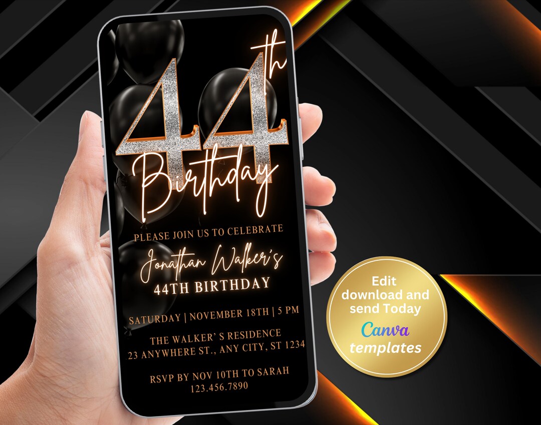 Digital 44th Birthday Invitation Template, 44th Bday Invite, Phone Text ...