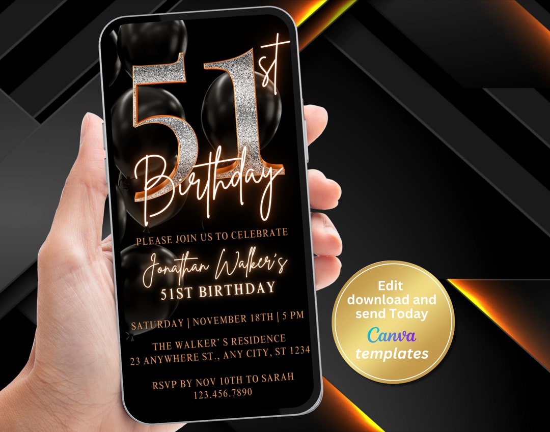 Digital 51st Birthday Invitation Template 51st Bday Invite - Etsy