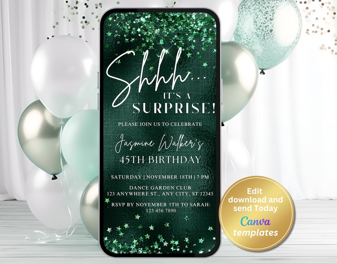 Emerald Green Surprise Birthday Invitation, Elegant Adult Party Invite ...
