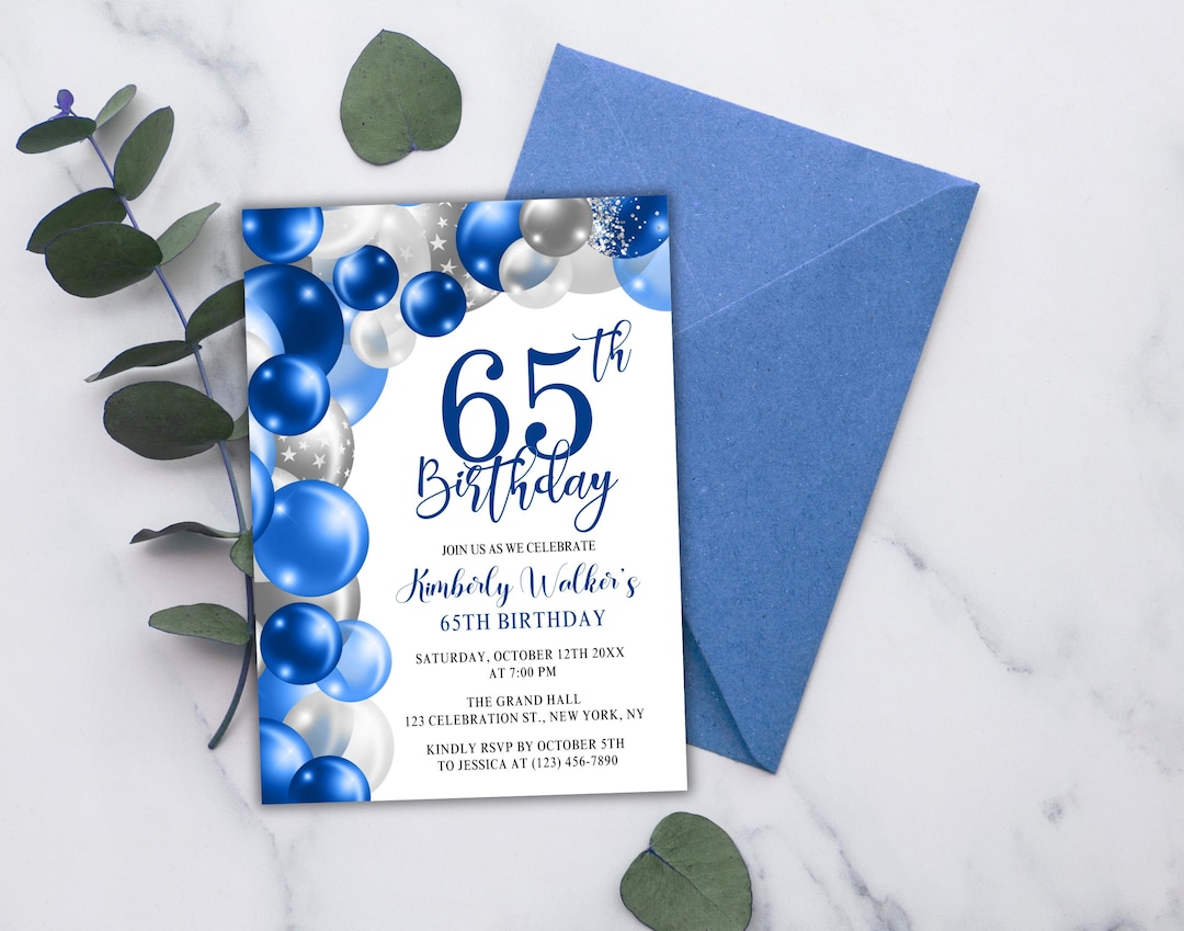 65th Birthday Invitation, Editable 5x7 Template, Printable or Digital ...