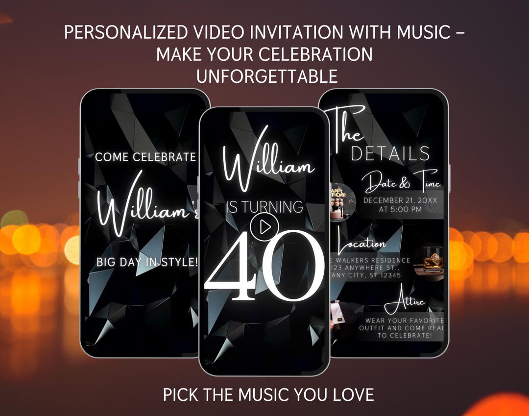 Birthday Video Invitation for Men – Fun & Bold Design, With Music ...