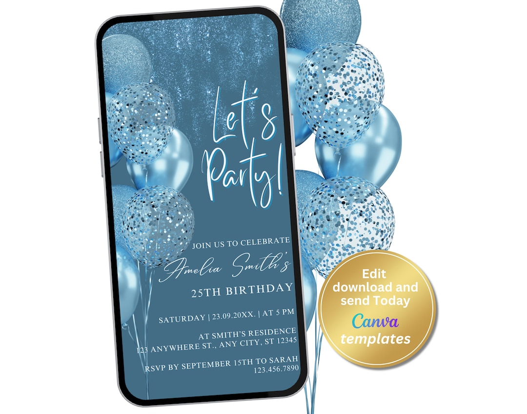 Editable Blue Birthday Party Invitation, Baby Blue, Kashmir, Editable ...