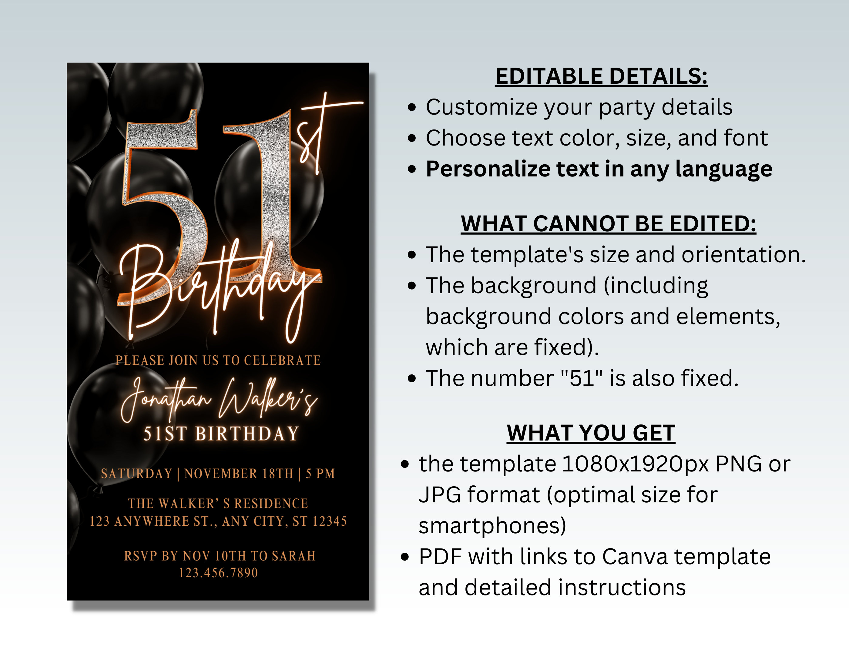 Digital 51st Birthday Invitation Template 51st Bday Invite - Etsy