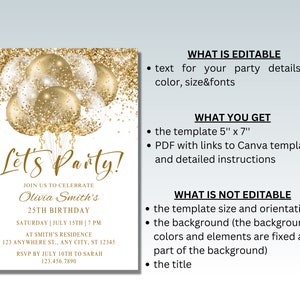 Printable White Gold Birthday Party Invitation, 5x7 Template, Evite ...