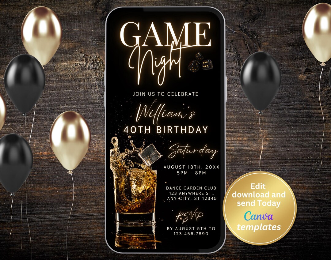 Whiskey Themed Game Night Invitation, Men’s Game Night, Birthday Game ...