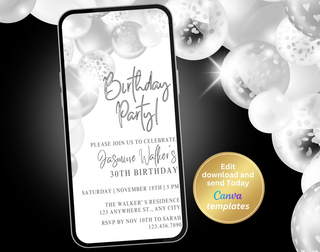 Digital White Birthday Party Invitation, White Invite, All White Party ...