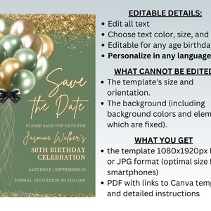 Digital Sage Green and Gold Save the Date Invitation, Sage Balloons ...