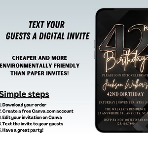 42nd Birthday Party Invitation, Black Gold Number Invite, for Men ...