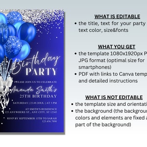 Digital Blue Birthday Party Invitation, Electronic Invite, Phone Text ...