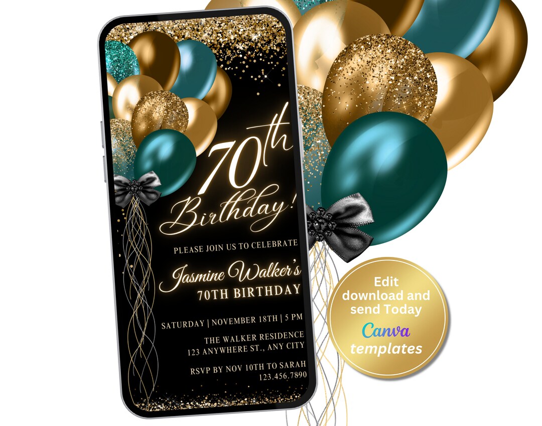 Digital 70th Birthday Invitation, 70th Birthday Ecard, Phone Text ...