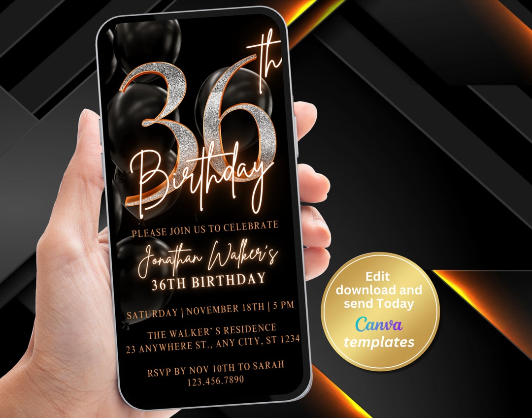Digital 36th Birthday Invitation Template, 36th Bday Invite, Phone Text ...