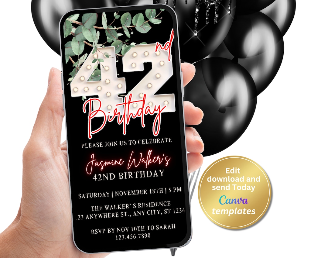 42nd Birthday Invitation Template, Electronic 42nd Birthday Evite ...