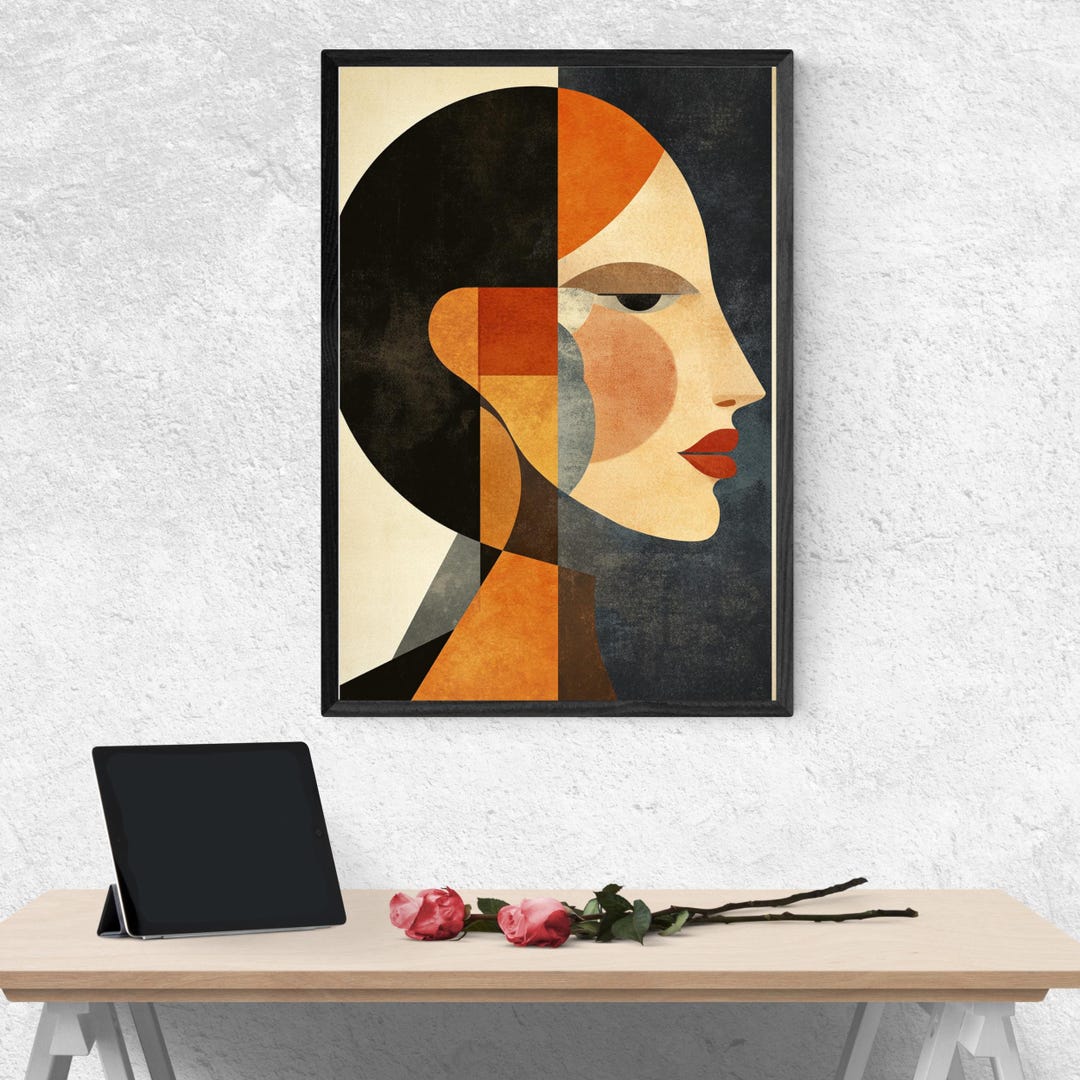 Abstract Woman Face Art Print – Modern Cubist Female Portrait ...