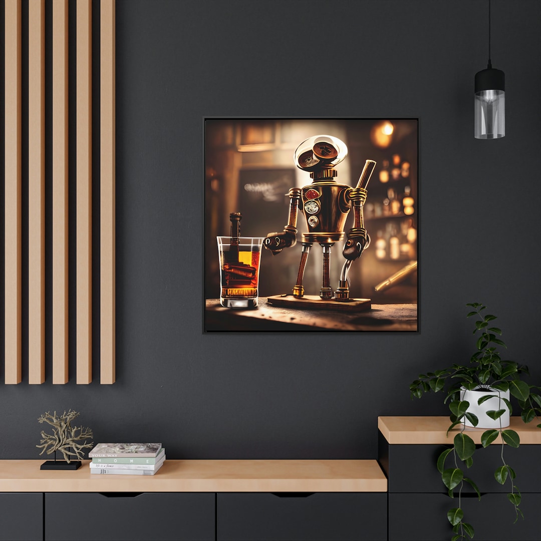 Steampunk Robot Whiskey Cigar Bar Speakeasy Man Cave Gallery Canvas ...